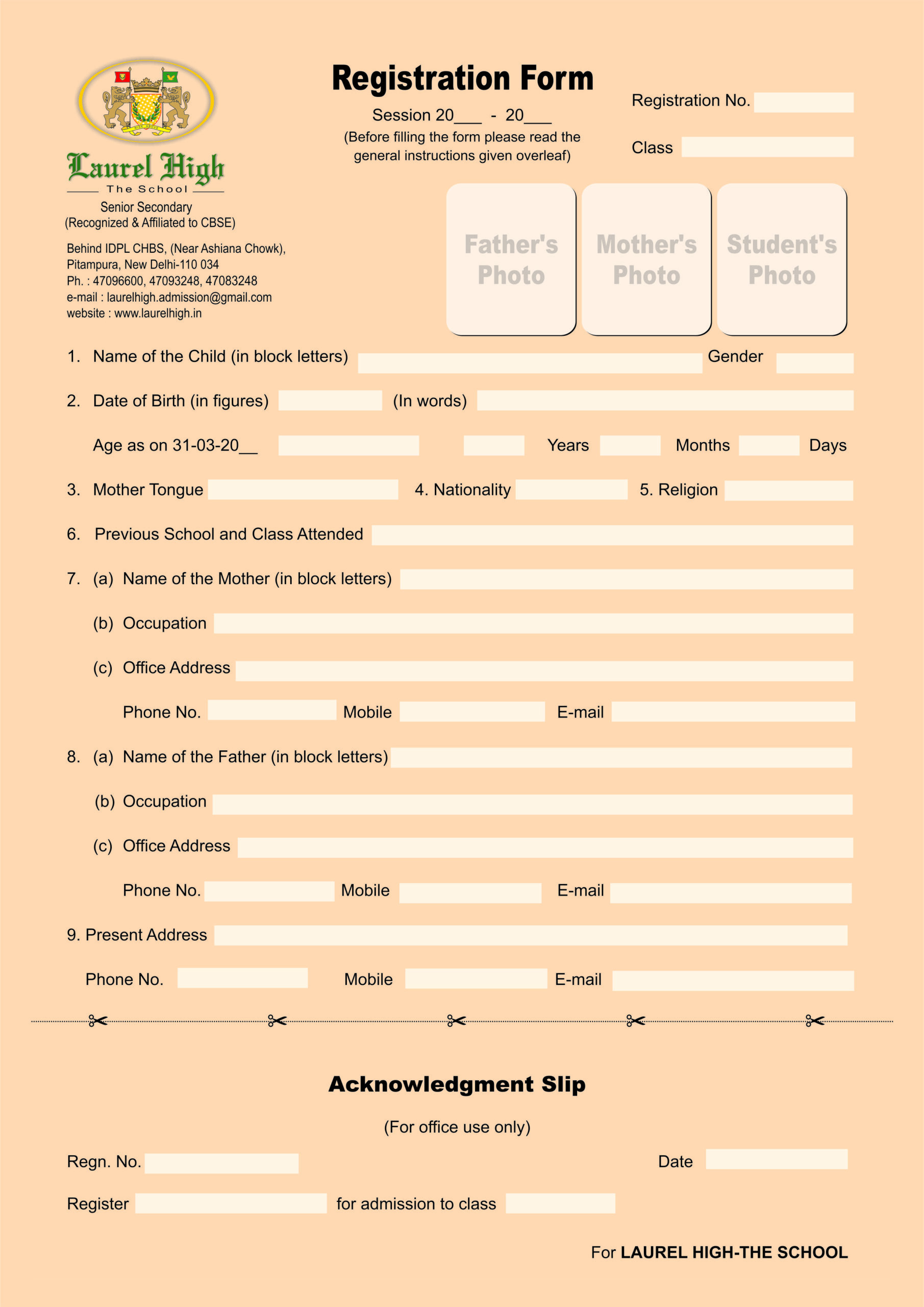 Offline Registration Form Session 2025-26 - Laurel High The School